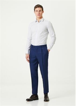 Pal Zileri Erkek Mavi Pilili Keten Pantolon 48 IT Pal Zileri Erkek Mavi Pilili Keten Pantolon 48 IT