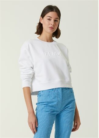Fendi Kadın Beyaz Bisiklet Yaka Logolu Sweatshirt S EU