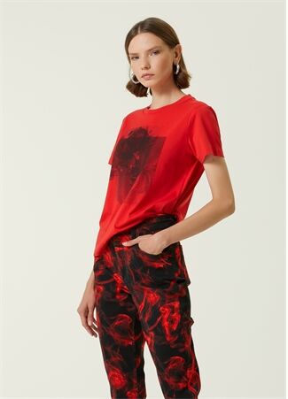 Academia Kadın Kırmızı Bisiklet Yaka Baskılı T-shirt S