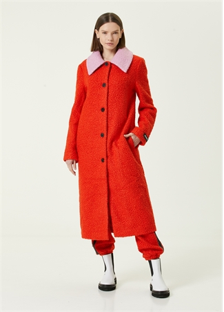 Staud Kadın Kırmızı Yaka Detaylı Sherpa Palto M Eu
