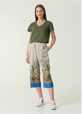 Beymen Club Kadın Tropikal Desenli Culotte İpek Pantolon Gri 36