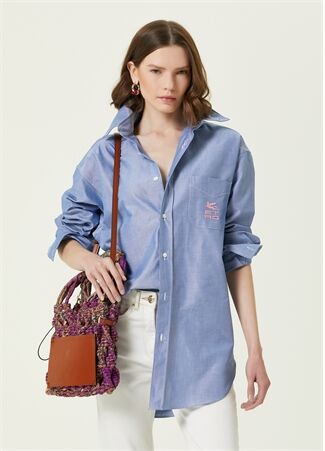 Etro Kadın Mavi Düğmeli Yaka Bol Gömlek Xs Eu