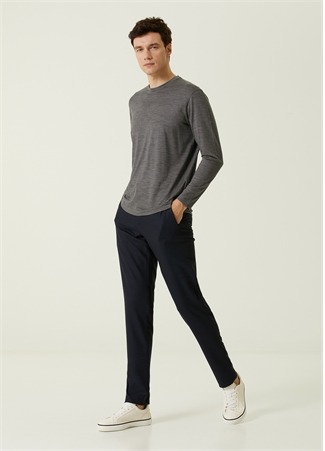 Boglioli Erkek Lacivert Beli Büzgülü Yün Pantolon 48 IT