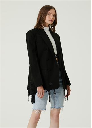 Alexander Wang Kadın Siyah Yıpratma Detaylı Kruvaze Ceket 0 US Alexander Wang Kadın Siyah Yıpratma Detaylı Kruvaze Ceket 0 US