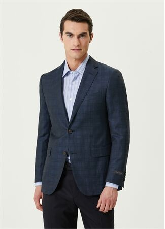 Pal Zileri Erkek Lacivert Ekoseli Yün Ceket 48 IT