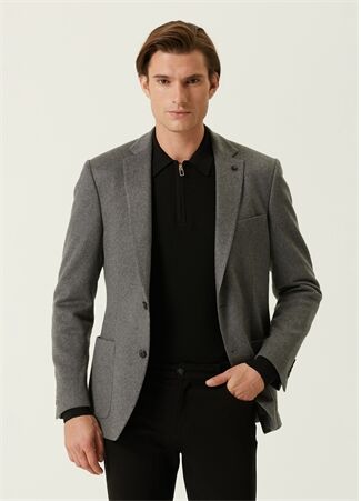 Network Erkek Slim Fit Gri Kaşmir Ceket 48-6N EU