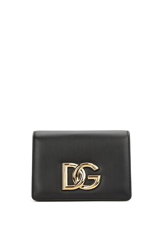Dolce&Gabbana Kadın Siyah Logolu Deri Omuz Çantası EU