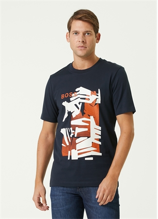 Boss Erkek Koyu Mavi Bisiklet Yaka Baskılı T-shirt Lacivert S EU Boss Erkek Koyu Mavi Bisiklet Yaka Baskılı T-shirt Lacivert S EU