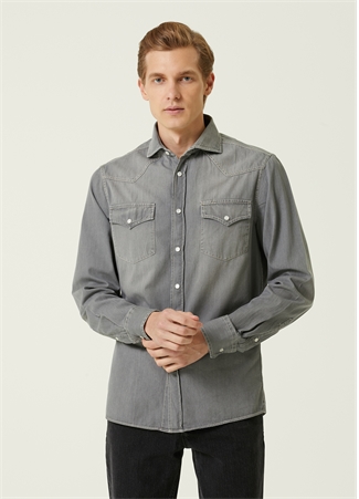 Brunello Cucinelli Erkek Gri İngiliz Yaka Gömlek L EU