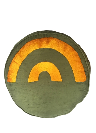 Atölye11 Damga Motifli Yeşil 40x7 cm İpek Dekoratif Yastık Çok Renkli