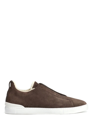 Zegna Erkek Kahverengi Shearlingli Logolu Deri Sneaker 0 IT Zegna Erkek Kahverengi Shearlingli Logolu Deri Sneaker 0 IT