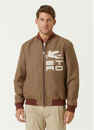 Etro Erkek Bej Mikro Kazayağı Desenli Yün Bomber Mont S EU