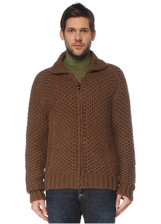 Pal Zileri Erkek Kahverengi Polo Yaka Örgü Dokulu Triko Hırka 50 IT