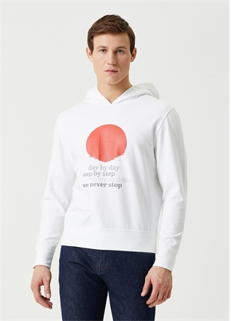 Kiton Erkek Beyaz Kapüşonlu Slogan Baskılı Sweatshirt L EU Kiton Erkek Beyaz Kapüşonlu Slogan Baskılı Sweatshirt L EU