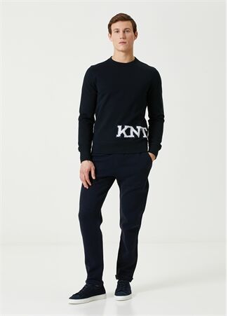 Isaia Erkek Lacivert Beli Kordonlu Yün Eşofman Altı L EU