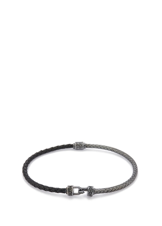 AtolyeWolf Erkek Siyah Örgü Dokulu Gümüş Rengi Bileklik EU AtolyeWolf Erkek Siyah Örgü Dokulu Gümüş Rengi Bileklik EU