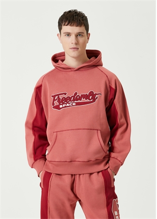 Freedom of Space Erkek Pembe Kapüşonlu Logo Detaylı Sweatshirt Bordo M EU Freedom of Space Erkek Pembe Kapüşonlu Logo Detaylı Sweatshirt Bordo M EU