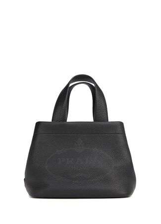 Prada Kadın Siyah Logo Baskılı Deri Çanta EU