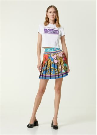 Versace Jeans Couture Kadın Barok Desenli Pilili Mini Etek 42 IT