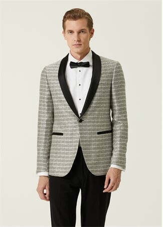 Pal Zileri Erkek Gri Şal Yaka Desenli Saten Garnili İpek Ceket 48 IT