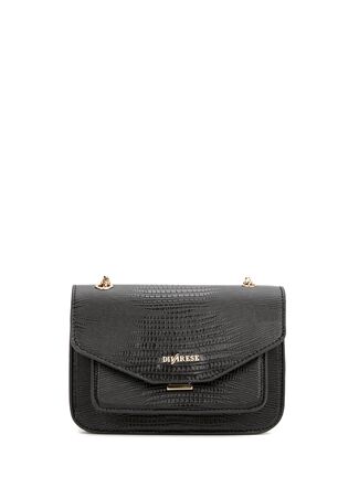 Divarese Kadın Siyah Krokodil Dokulu Omuz Çantası EU