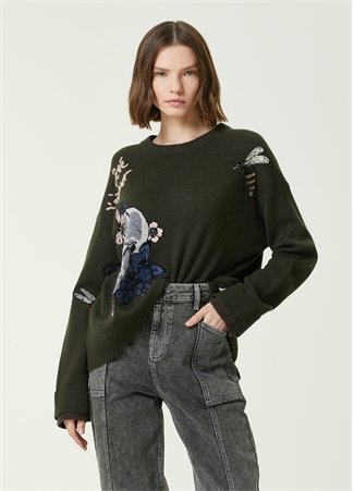 Zadig&Voltaire Kadın Haki Bisiklet Yaka Nakışlı Kaşmir Kazak S EU Zadig&Voltaire Kadın Haki Bisiklet Yaka Nakışlı Kaşmir Kazak S EU