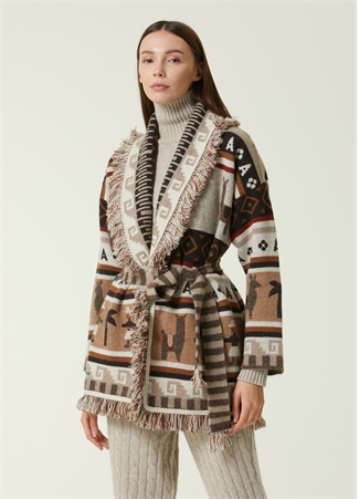 Alanui Kadın Bej Etnik Desenli Kaşmir Triko Hırka S EU Alanui Kadın Bej Etnik Desenli Kaşmir Triko Hırka S EU