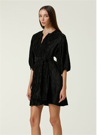 Ganni Kadın Siyah Beli Kuşaklı Mini Elbise 38 FR