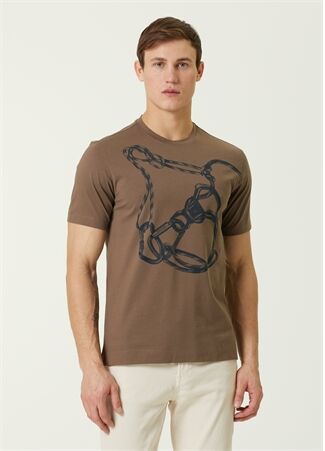 Z Zegna Erkek Koyu Bej Bisiklet Yaka Baskılı T-shirt S IT