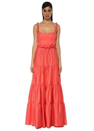 Johanna Ortiz Kadın Pembe Kare Yaka Kuşaklı Maksi Elbise 2 US