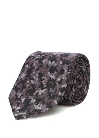 Pal Zileri Erkek Antrasit Geometrik Desenli İpek Kravat Lacivert EU