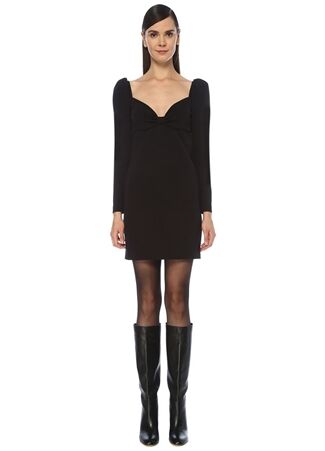 Red Valentino Kadın Siyah Kalp Yaka Uzun Kol Mini Elbise 42 IT