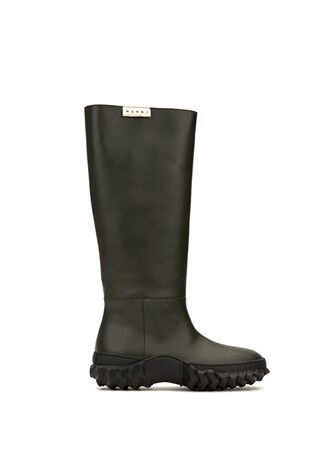 Marni Kadın Siyah Tabanı Dokulu Deri Çizme Haki 36 EU