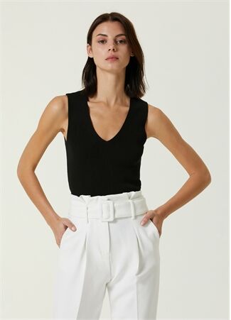 Network Kadın Slim Fit Siyah Kolsuz Kazak L EU