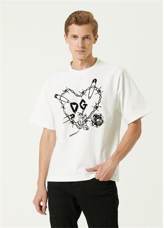 Dolce&Gabbana Erkek Beyaz Logo Baskılı T-shirt 44 IT