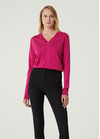 Dolce&Gabbana Kadın Pembe V Yaka İpek Triko 38 IT