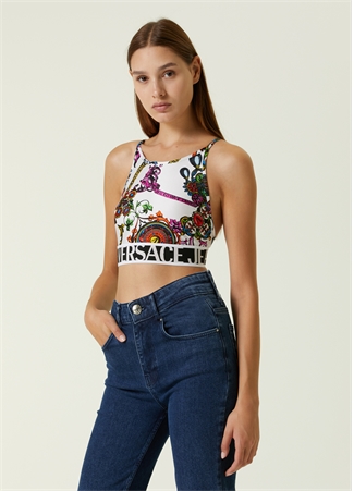 Versace Jeans Couture Kadın Beyaz Desenli Logo Bantlı Crop Atlet 40 IT Versace Jeans Couture Kadın Beyaz Desenli Logo Bantlı Crop Atlet 40 IT