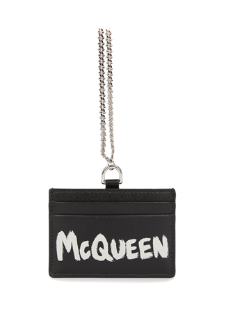 Alexander McQueen Kadın Siyah Zincir Askılı Logolu Deri Kartlık EU