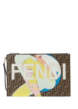 Fendi Kadın Kahverengi Logolu Figür Detaylı El Portföyü Eu