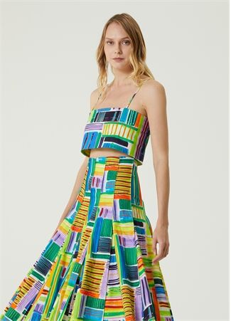 Alexis Kadın Adah Kare Yaka Desenli Crop Bluz S EU