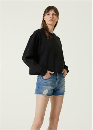 Academia Kadın Siyah Bisiklet Yaka Sweatshirt S