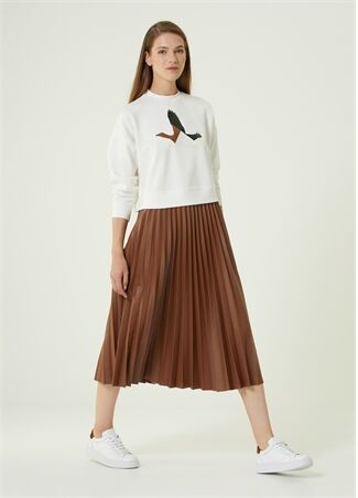 Beymen Club Kadın Kahverengi Pilili Midi Suni Deri Etek 42