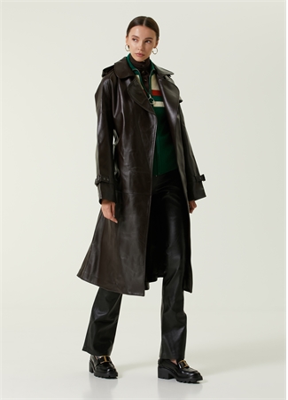 Dodo Bar Or Kadın Kahverengi Kemerli Deri Pardösü 42 IT Dodo Bar Or Kadın Kahverengi Kemerli Deri Pardösü 42 IT