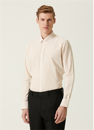 Beymen Erkek Slim Fit Hardal Çizgi Desenli Gömlek Sarı S EU