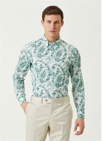 Etro Erkek Mavi Beyaz Etnik Desenli Gömlek 42 IT Etro Erkek Mavi Beyaz Etnik Desenli Gömlek 42 IT