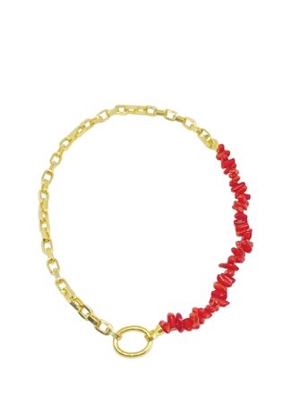 Linya Jewellery Kadın Mercan Taşlı Gümüş Rengi Kolye Kırmızı EU