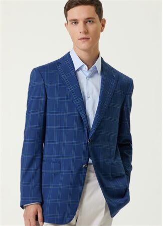 Pal Zileri Erkek Lacivert Kareli Yün Ceket 50 IT