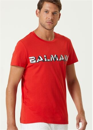 Balmain Erkek Kırmızı Logo Detaylı T-shirt S EU