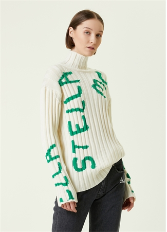 Stella McCartney Kadın Beyaz Logo Jakarlı Yün Kazak S EU Stella McCartney Kadın Beyaz Logo Jakarlı Yün Kazak S EU