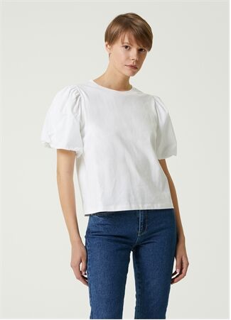 Beymen Club Kadın Beyaz Poplin Balon Kol T-shirt L